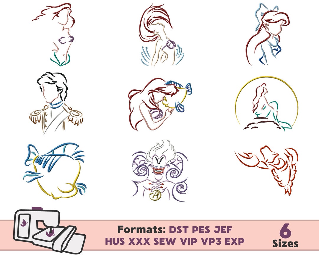 ARIEL Little Mermaid EMBROIDERY DESIGN, Ariel Mermaid Machine ...