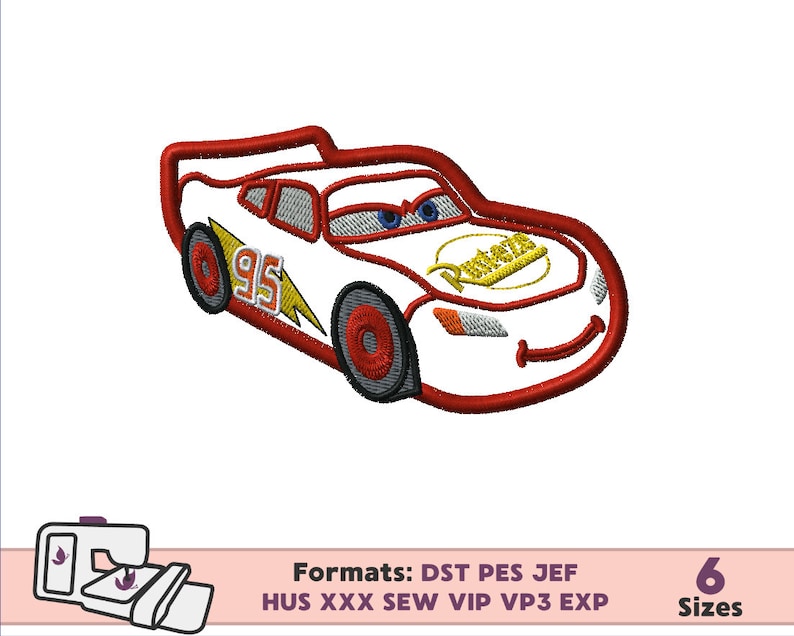 LIGHTNING MCQUEEN APPLIQUE Design Embroidery Machine Design - Etsy