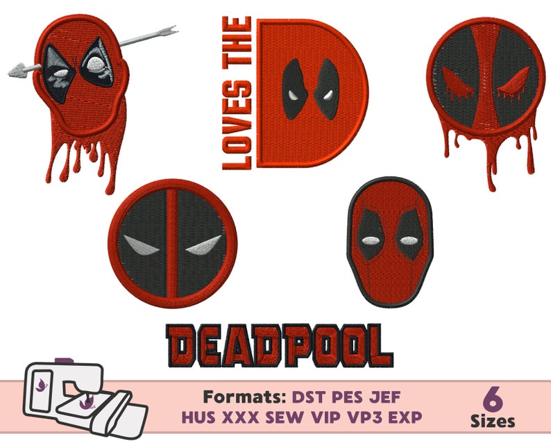 DEADPOOL EMBROIDERY DESIGN, Superhero Deadpool Machine Embroidery ...