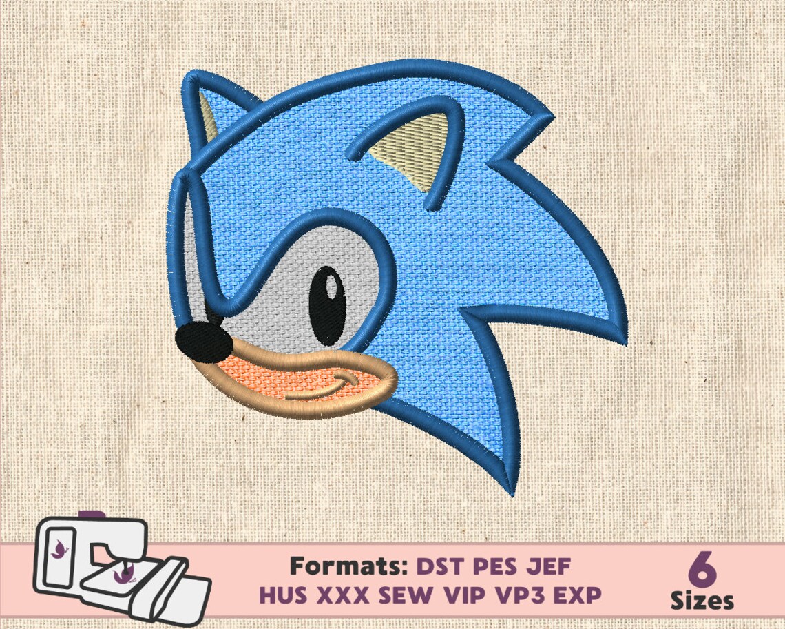 SONIC APPLIQUE DESIGN, Blue Hedgehog Machine Applique Embroidery Design ...