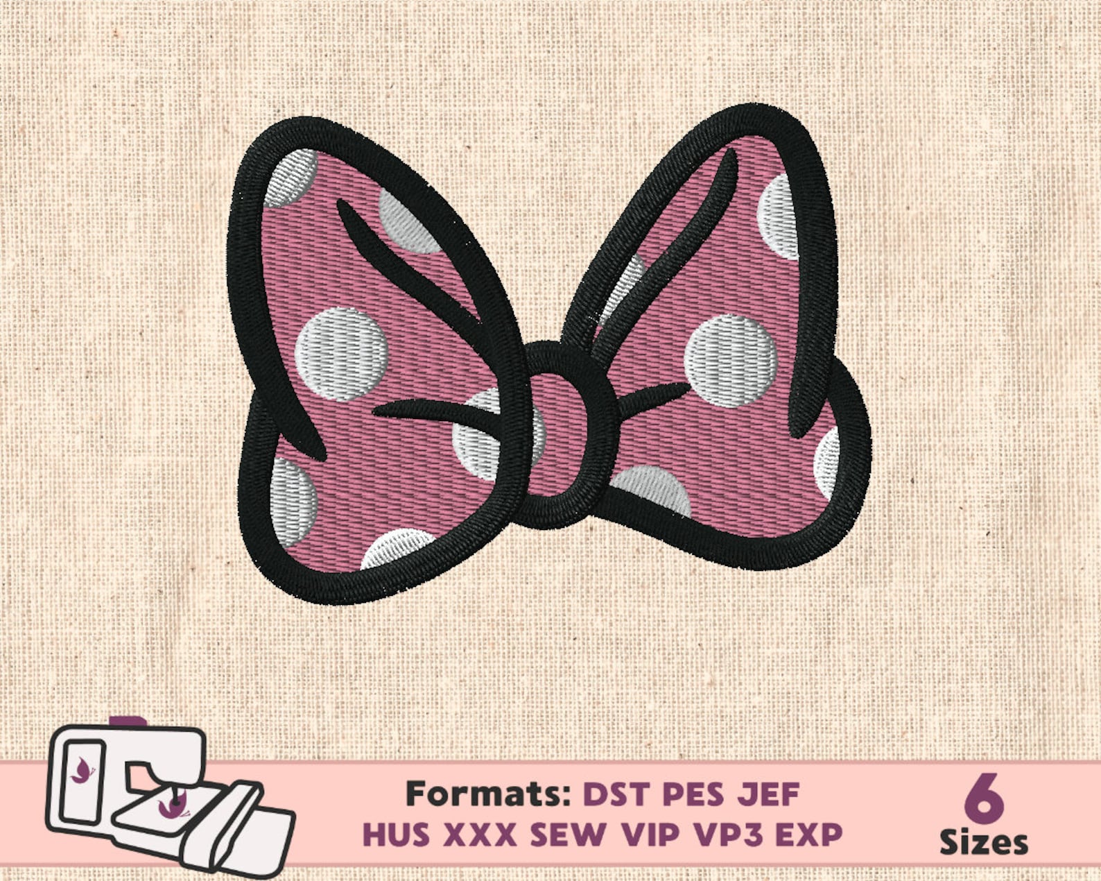 MINNIE BOW EMBROIDERY Design Diisneyy Hair Tie Bow Ribbon - Etsy