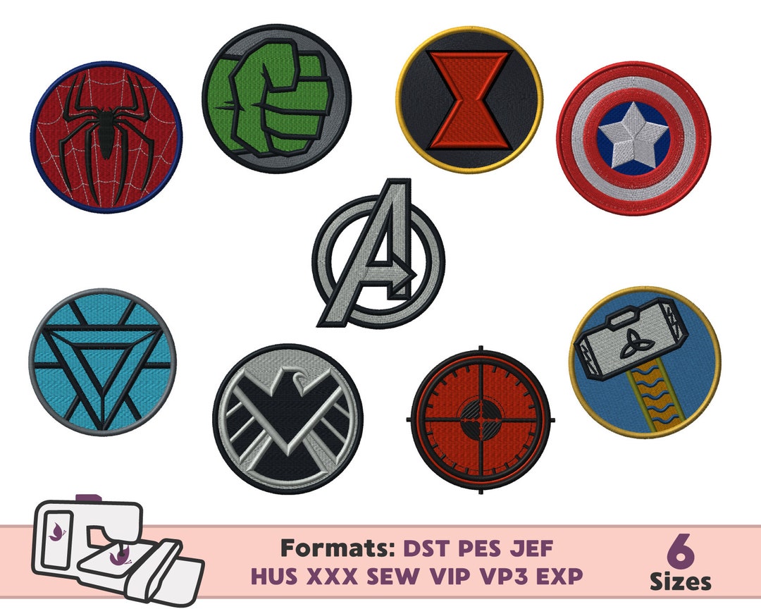 AVENGERS SUPERHERO EMBROIDERY Design, Hulk Spiderman Ironman Thor ...