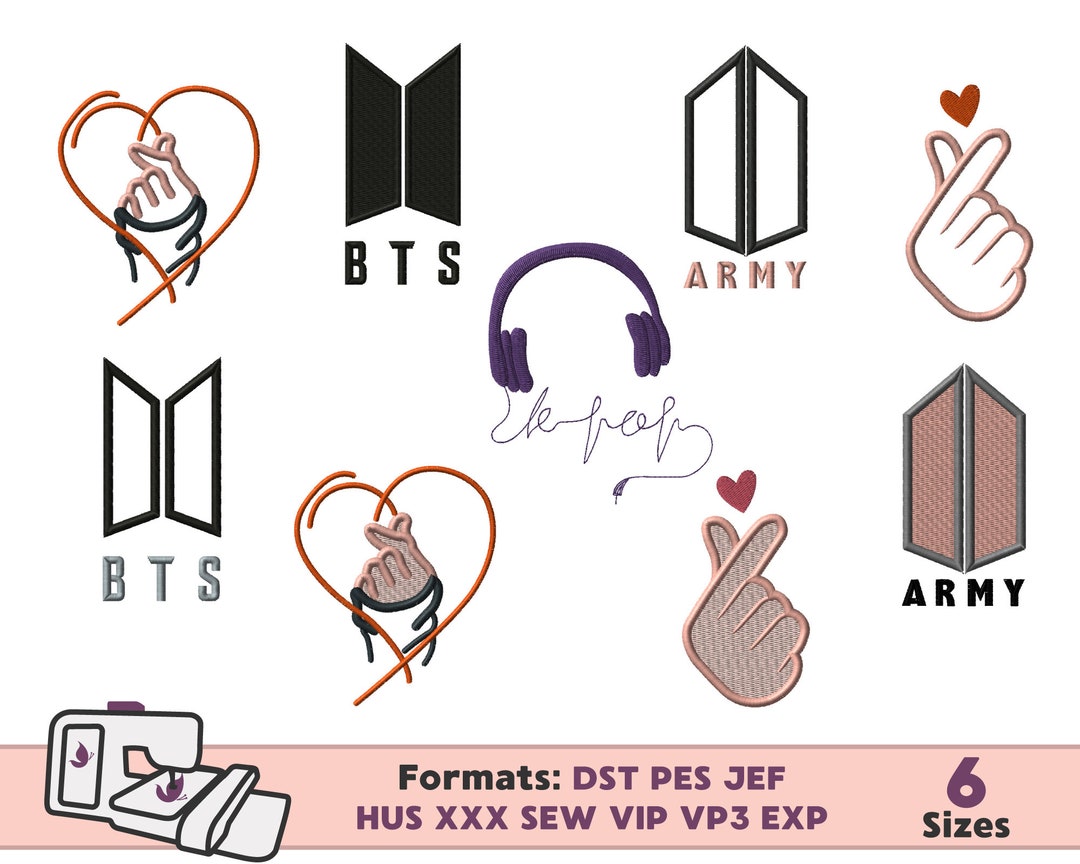 BTS BORDADO APLIQUE diseño, dedos corazón auriculares amor bts kpop ...
