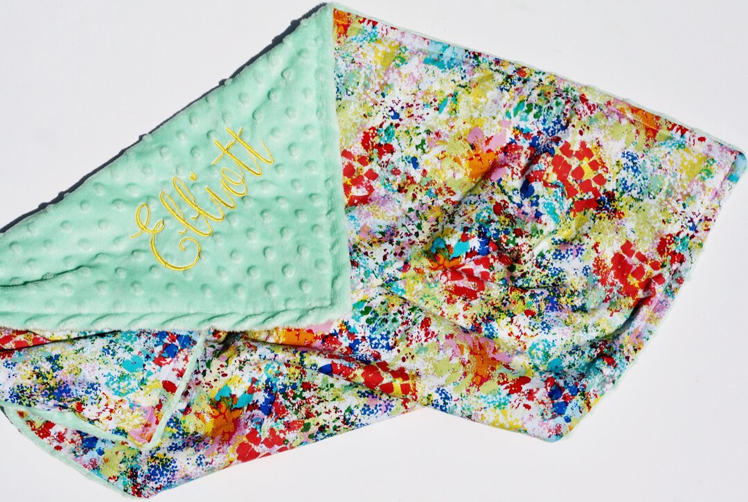 Paint Brush Blanket, Rainbow Baby Gift, Mint Minky Blanket ...