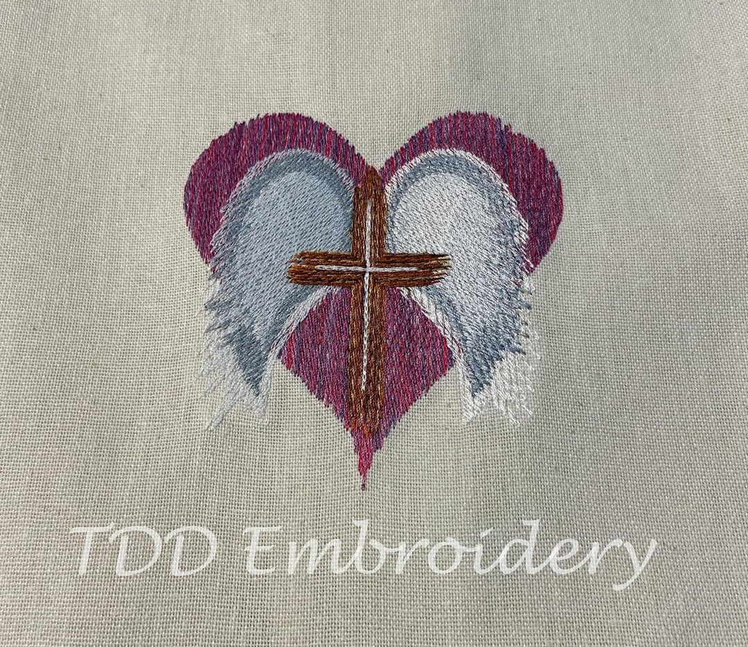 Winged Heart & Cross Embroidery Design - Etsy