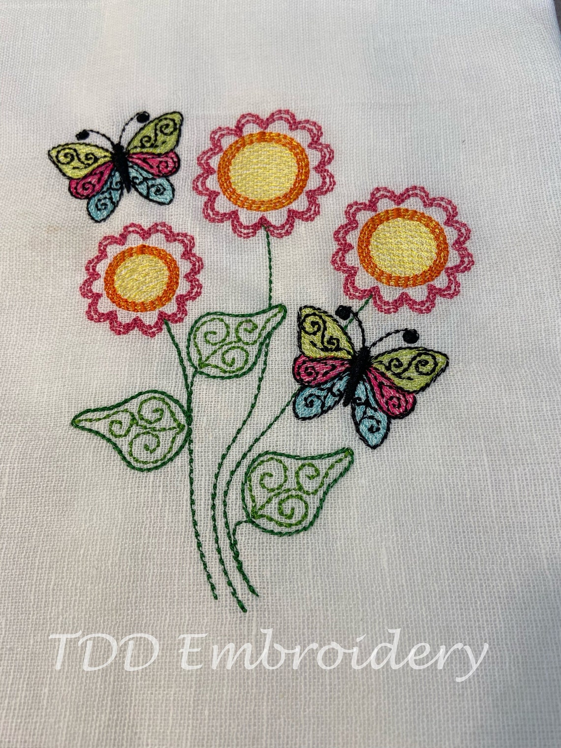 Butterflys and Flowers Embroidery Design - Etsy