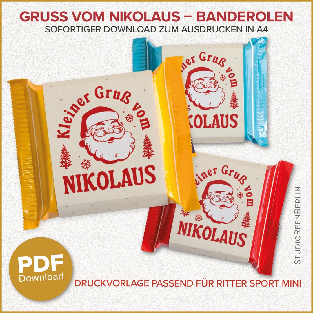 Santa Claus Chocolate Wrappers for Ritter Sport Mini – Small Santa ...