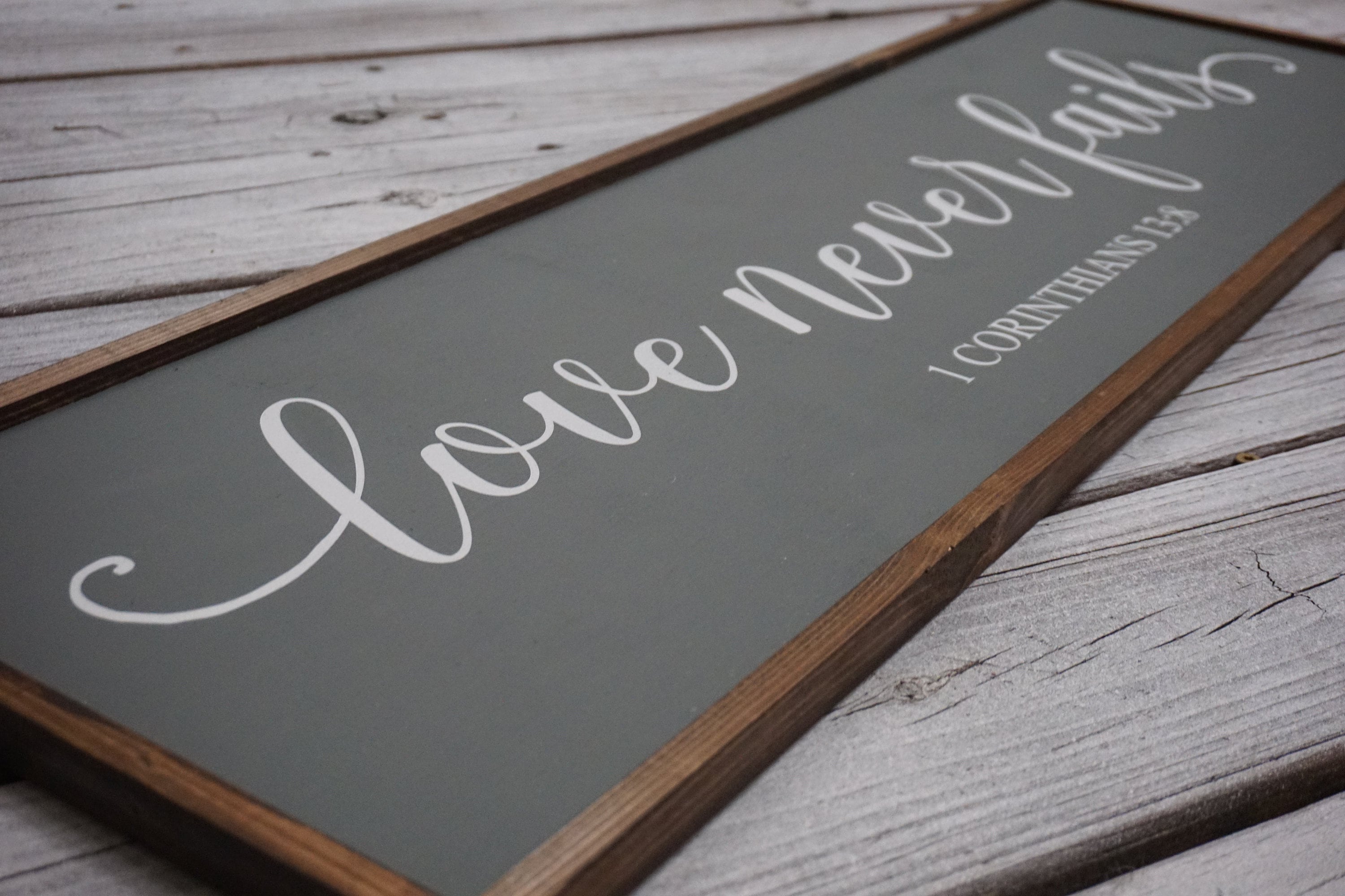 Gray Framed Love Never Fails Sign. Love Never Fails Wood Sign. - Etsy