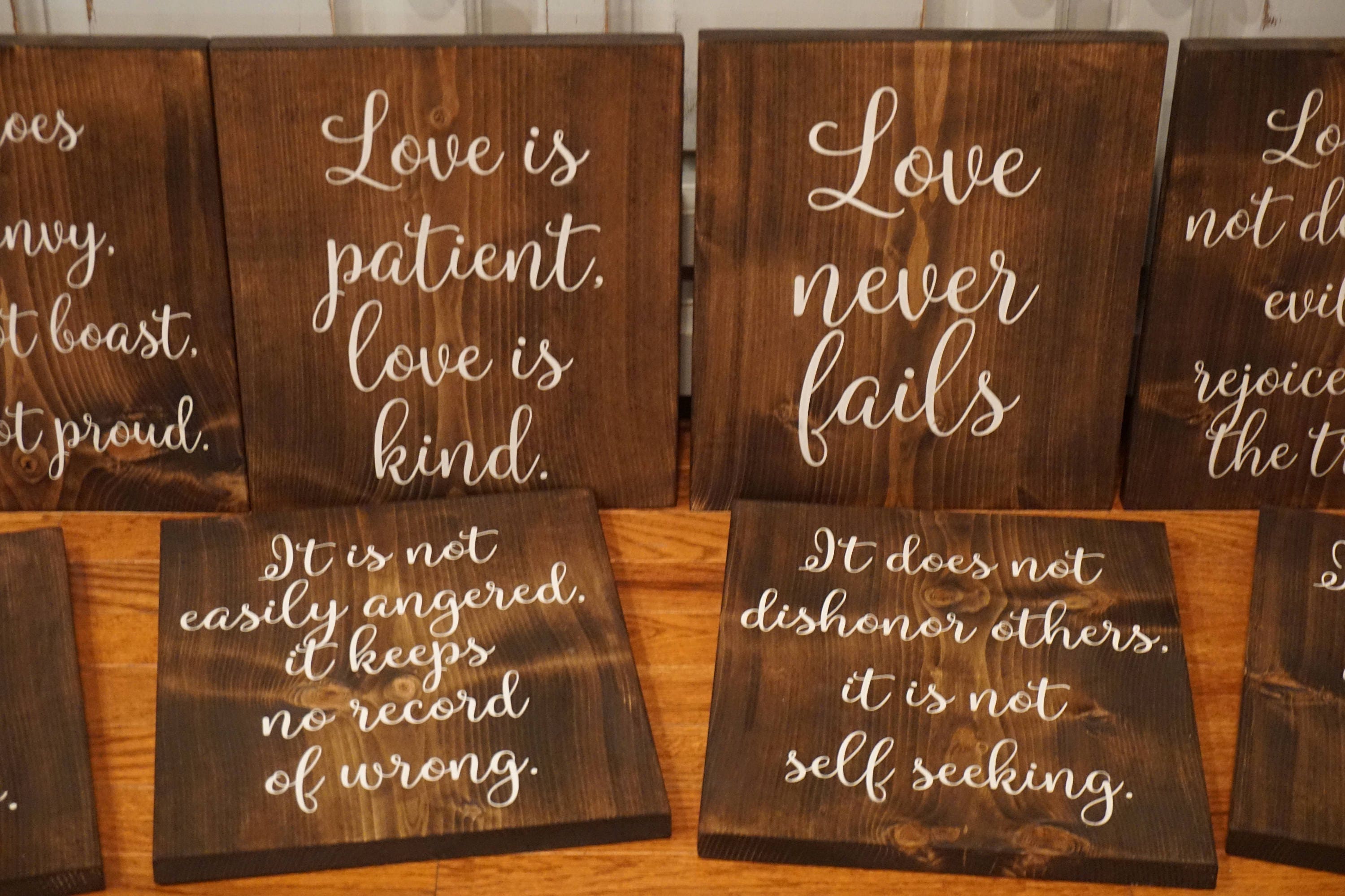 Rustic wedding signs. Love is patient. Love is kind. Wedding | Etsy