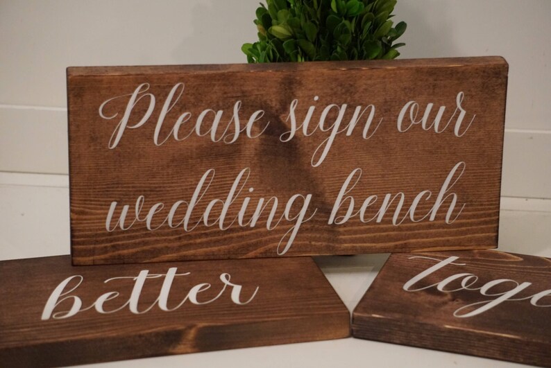 Rustic please sign our wedding bench sign. Wedding table sign. | Etsy