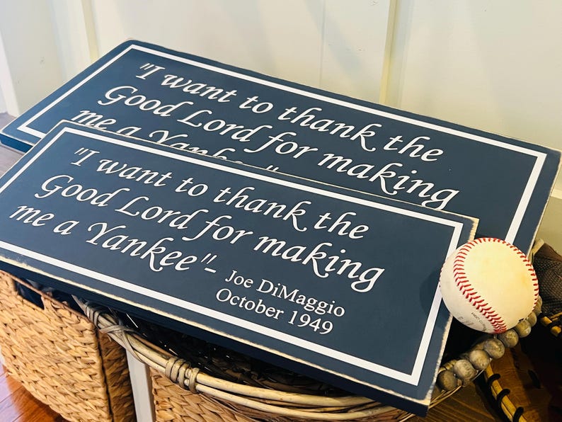 New York Yankee Sign. Baseball Wood Sign. Joe Dimaggio Baseball Sign ...