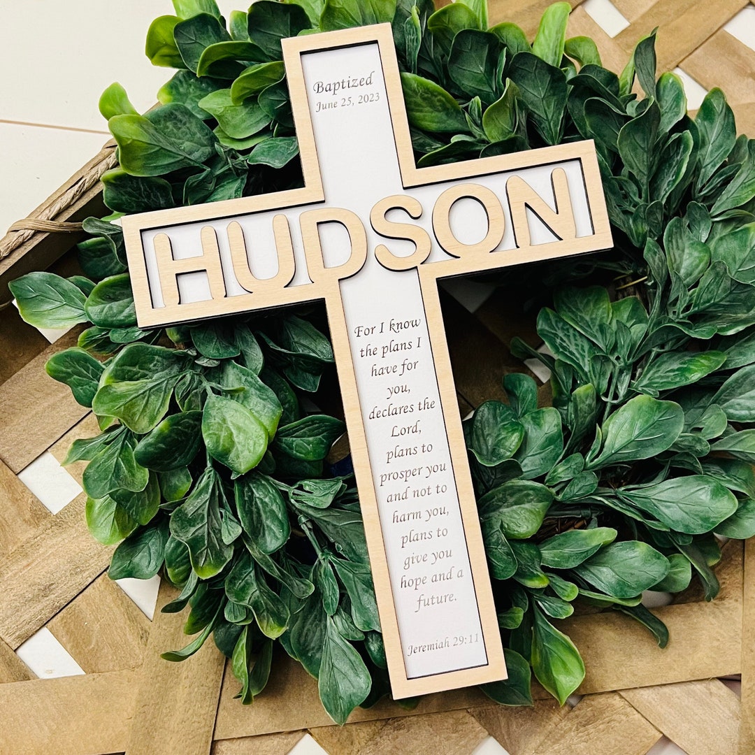 Personalized Wooden Baptism Cross | Engraved Christening or Dedication ...