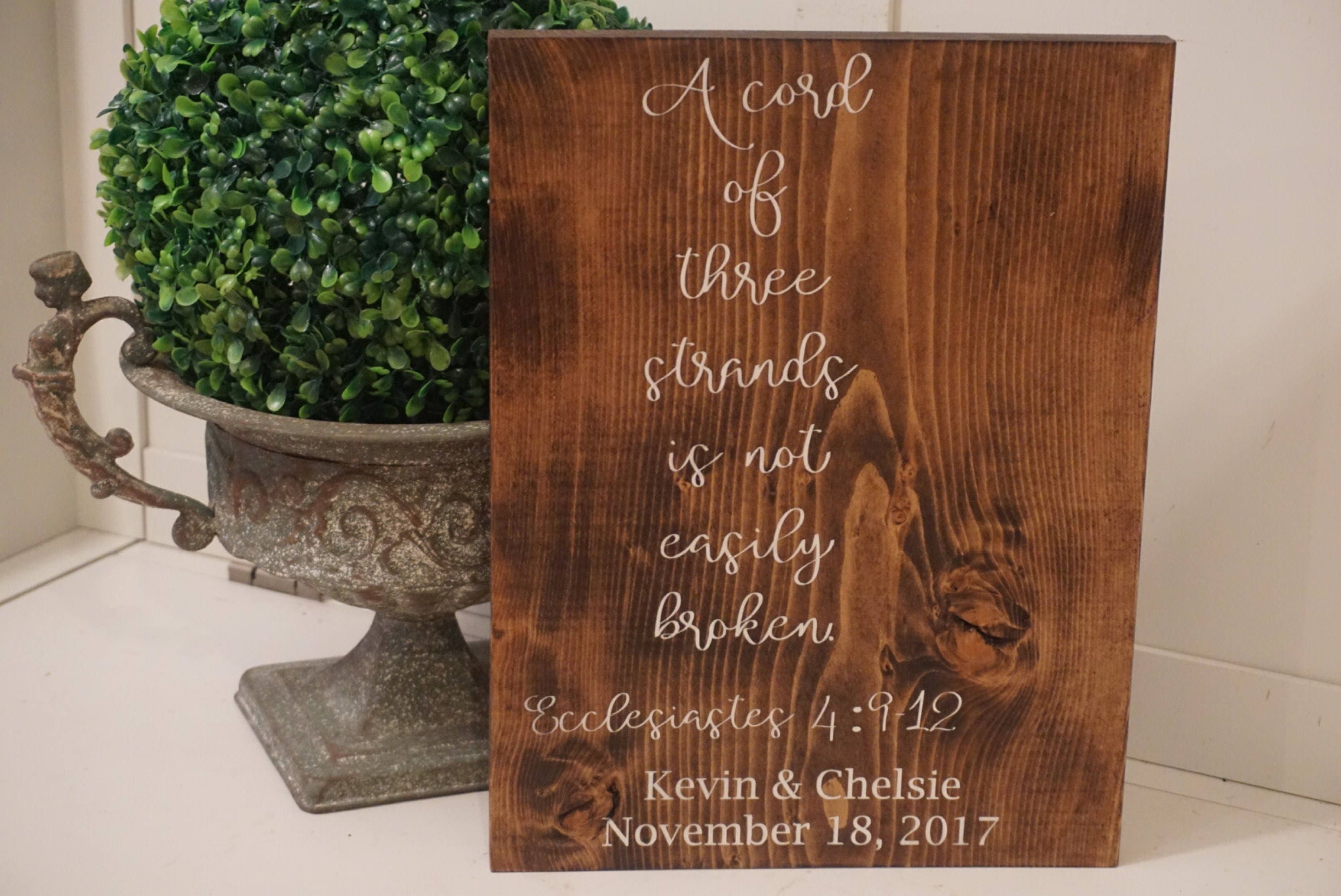Wedding Cord Sign. A Cord of Three Strands Wood Sign. Wedding | Etsy