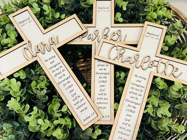 Personalized Wooden Cross | Custom Engraved Baptism, Dedication, or ...