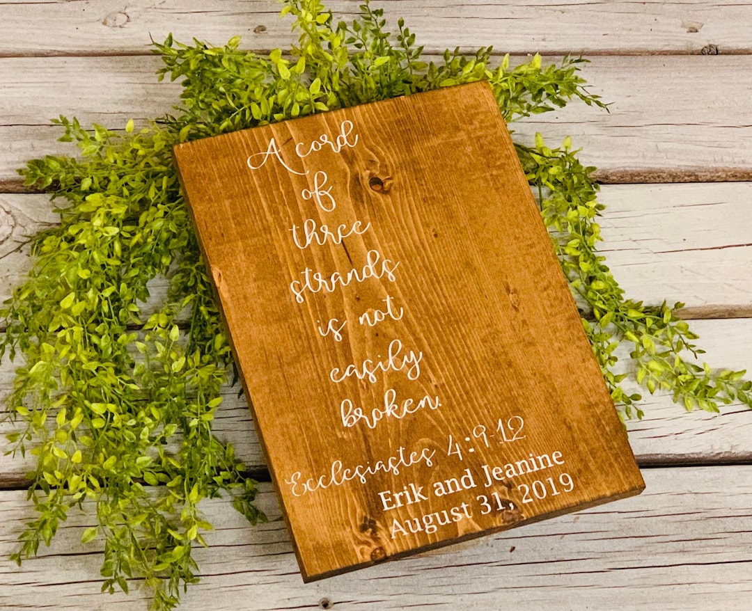 Wedding Cord Sign. A Cord of Three Strands Wood Sign. Wedding Decor. A ...
