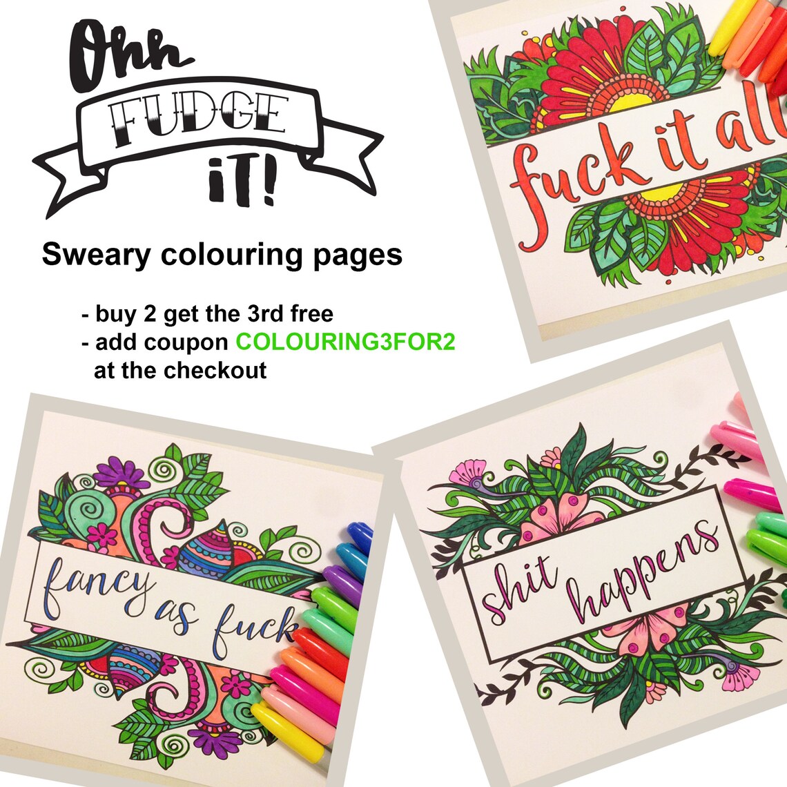 Sweary Coloring Book Page Swear Word Coloring Funny Stress - Etsy México