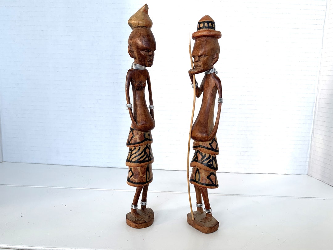 African Hand Made Wooden Couple/wooden Tribal Couple Statues/primitive Hand Carved and Painted ...