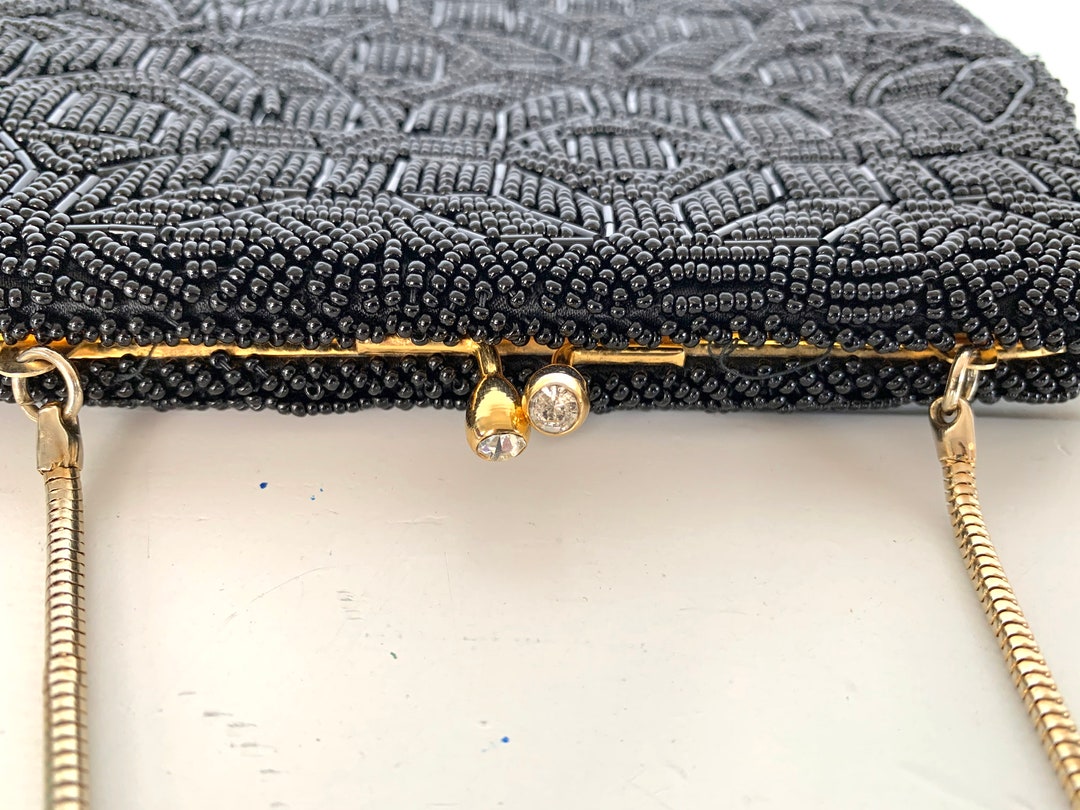 Goldco Black Beaded Clutch Purse/vintage Goldco Black Evening Bag/black ...