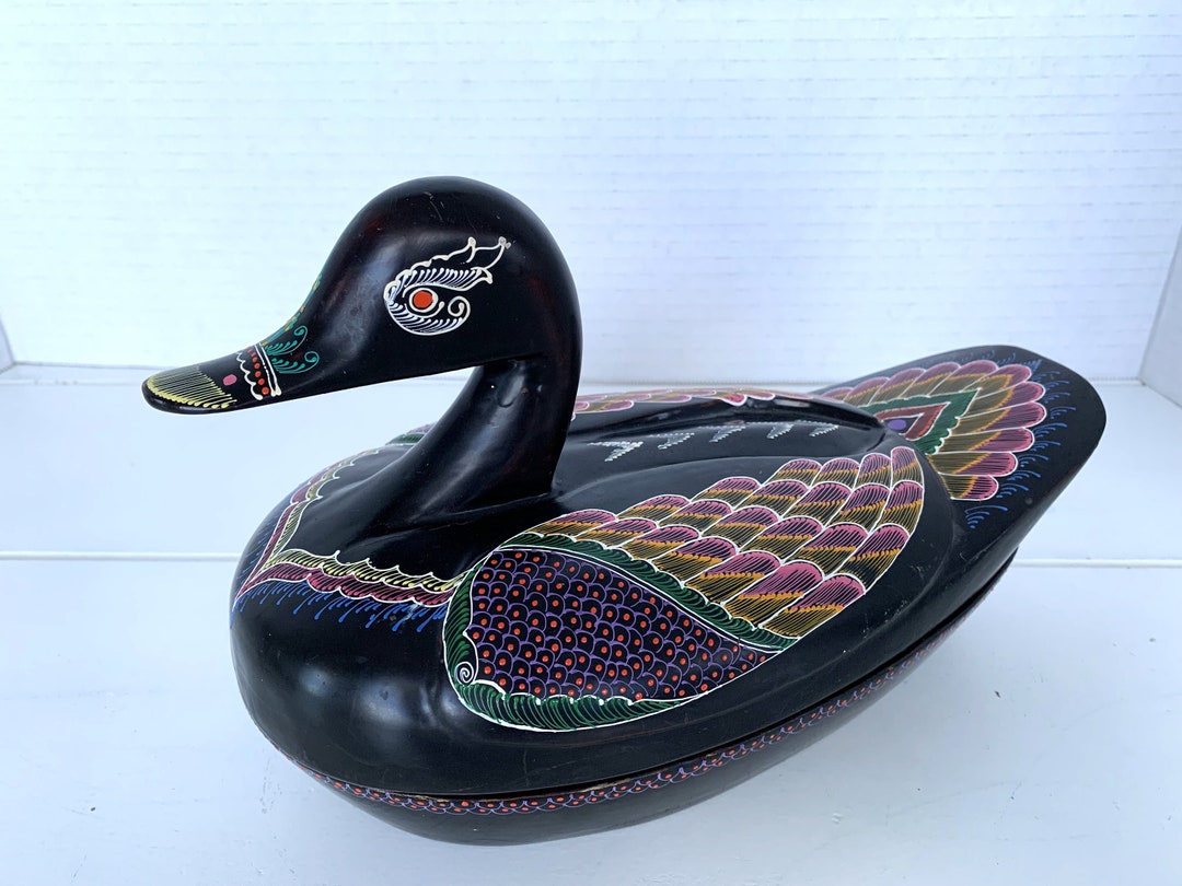 Black Lacquer Duck Trinket Box/vintage Duck Shaped Trinket Box/hand ...