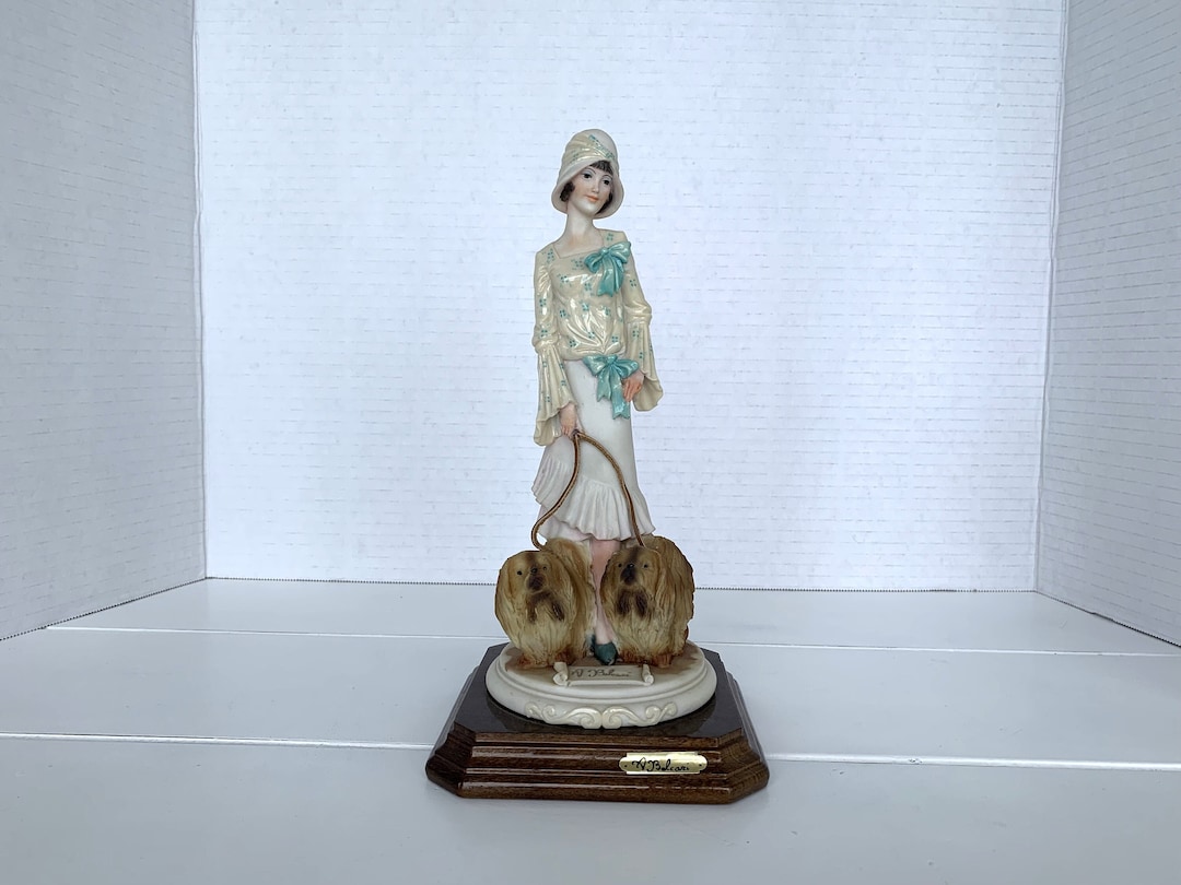 A. Belcari Flapper Lady Statue With Two Pekingneses/a. Belcari 1985 ...
