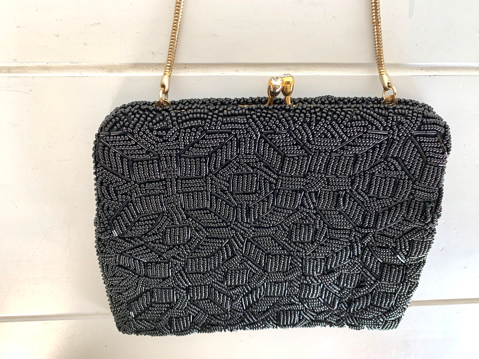 Goldco Black Beaded Clutch Purse/vintage Goldco Black Evening - Etsy
