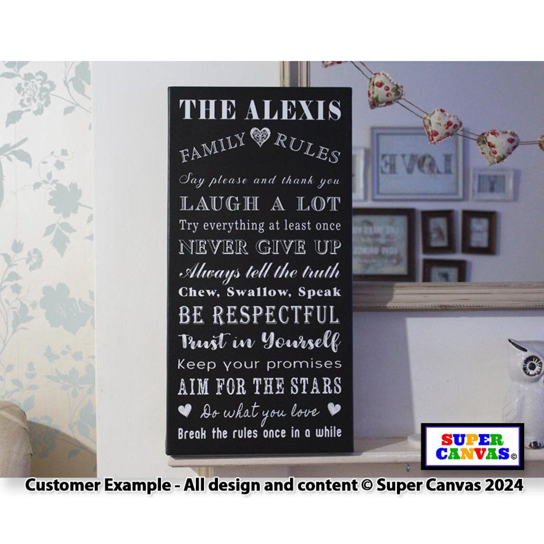 Family House Rules Personalised Custom Family Wall Art Hanging Sign ...