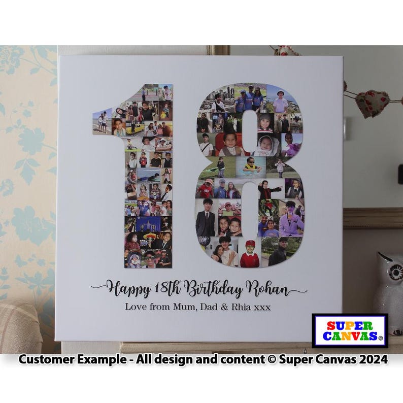 18th Birthday Personalised Custom Number 18 Shape Photo Board Collage ...