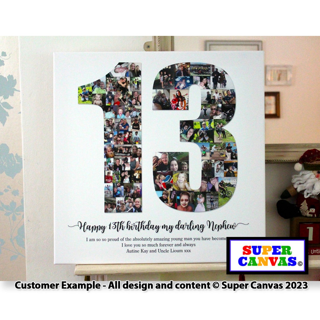 13th Birthday Custom Shape Photo Board Picture Collage Framed Canvas ...