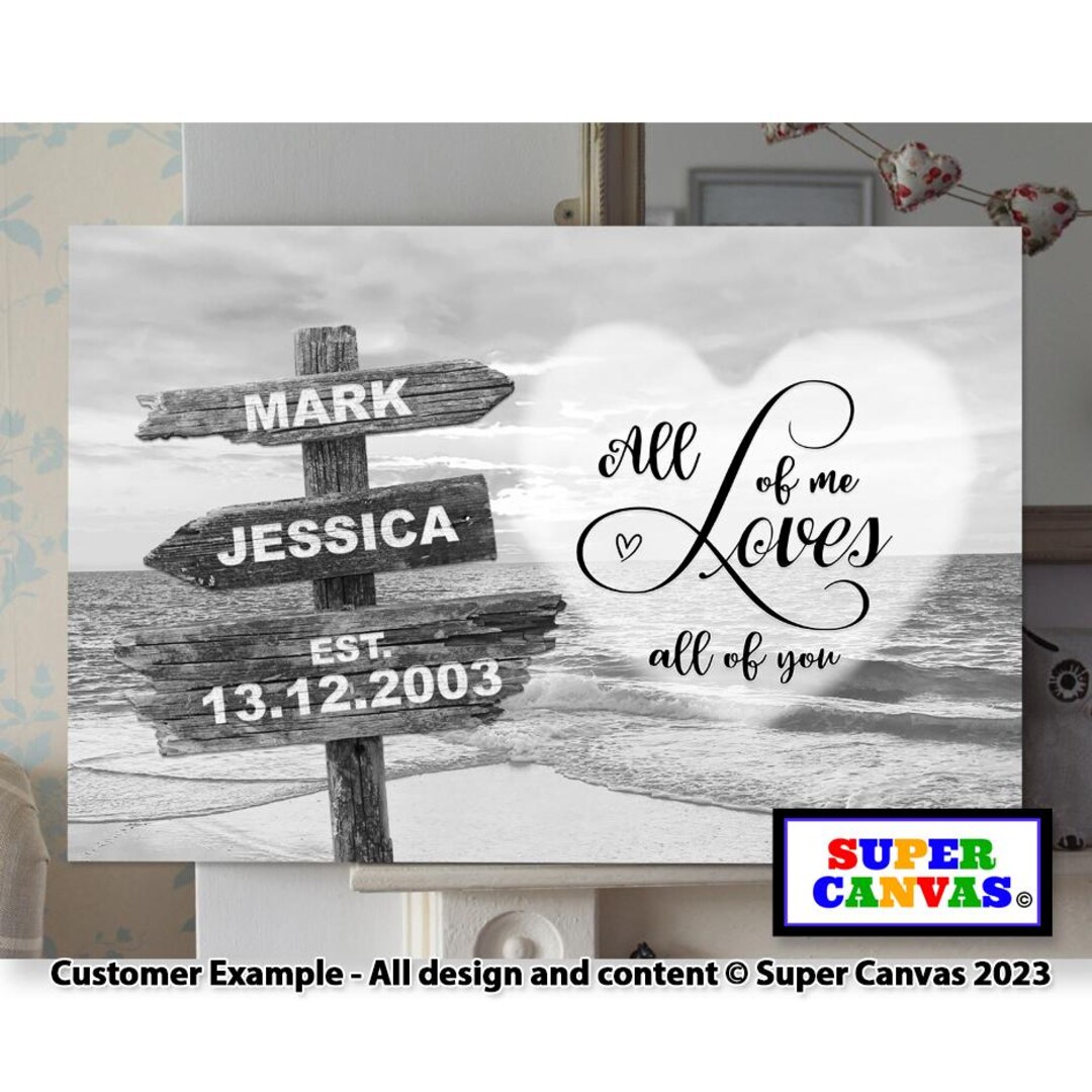 Couple Street Sign Post Beach Picture Wall Art Framed Canvas Print ...