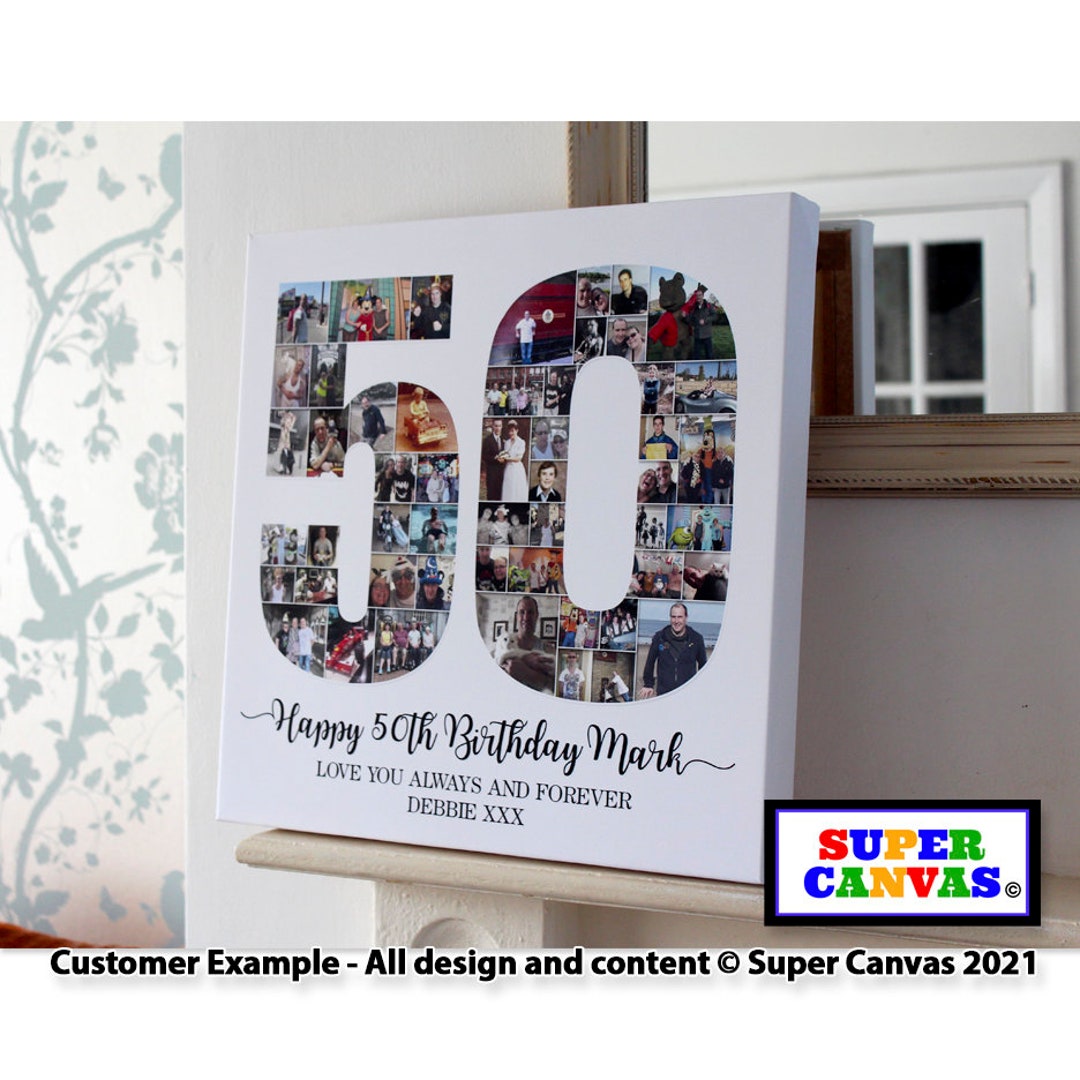 50th Birthday Custom Picture Photo Display Board Number Collage Framed ...