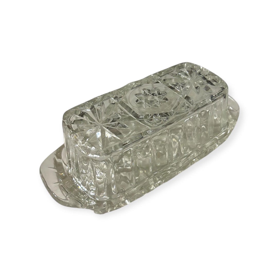 Anchor Hocking Star of David Covered Cut Glass Butter Dish Vintage ...
