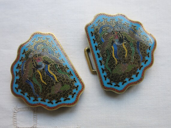 Japanese Meiji period enamel belt buckle, fabulous pe… - Gem
