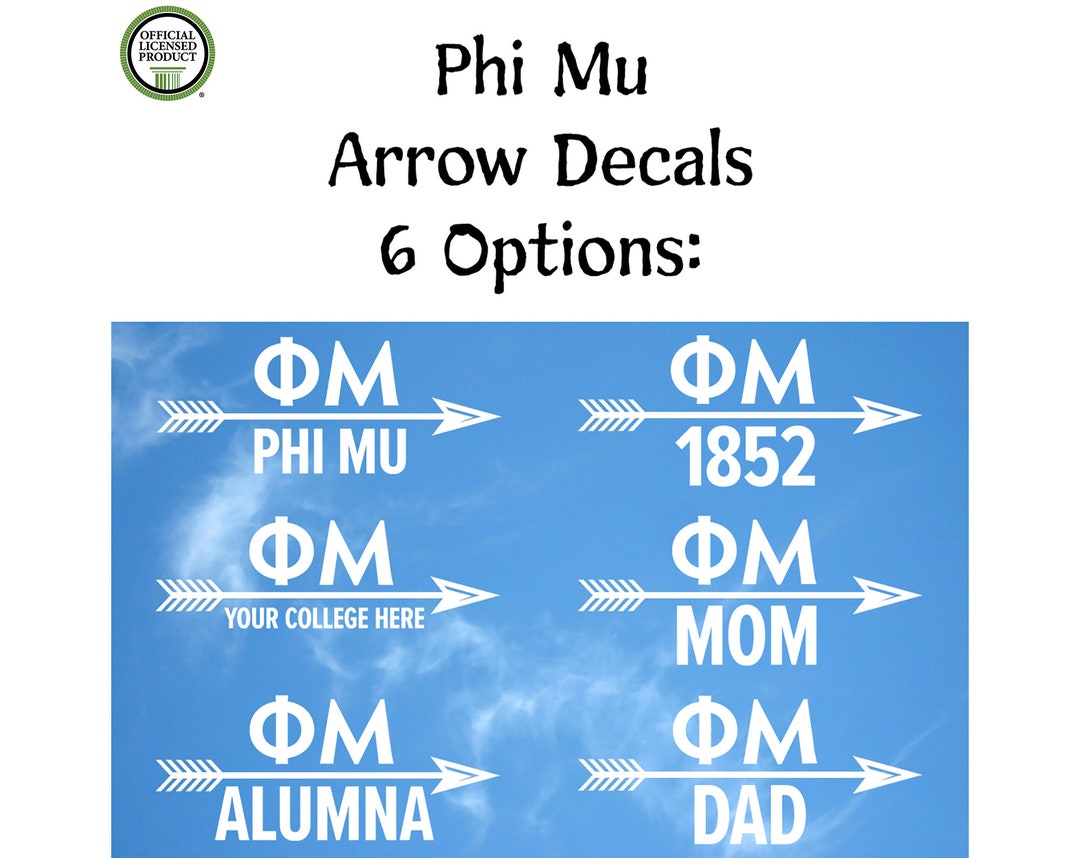 Phi Mu Arrow Decals | 6 Design Options - Etsy