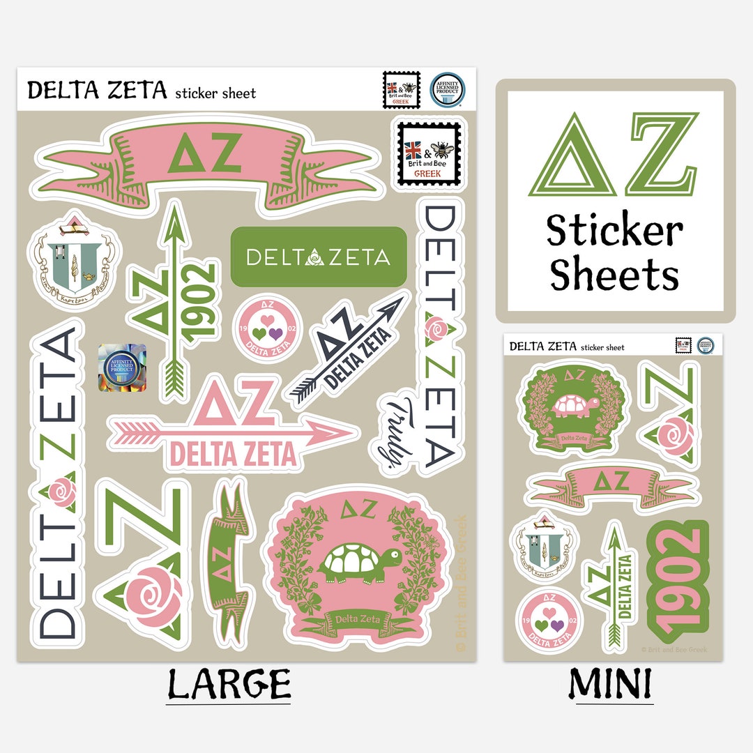 Delta Zeta Sticker Sheets | Top Quality Vinyl | Choice of Sheet Sizes ...