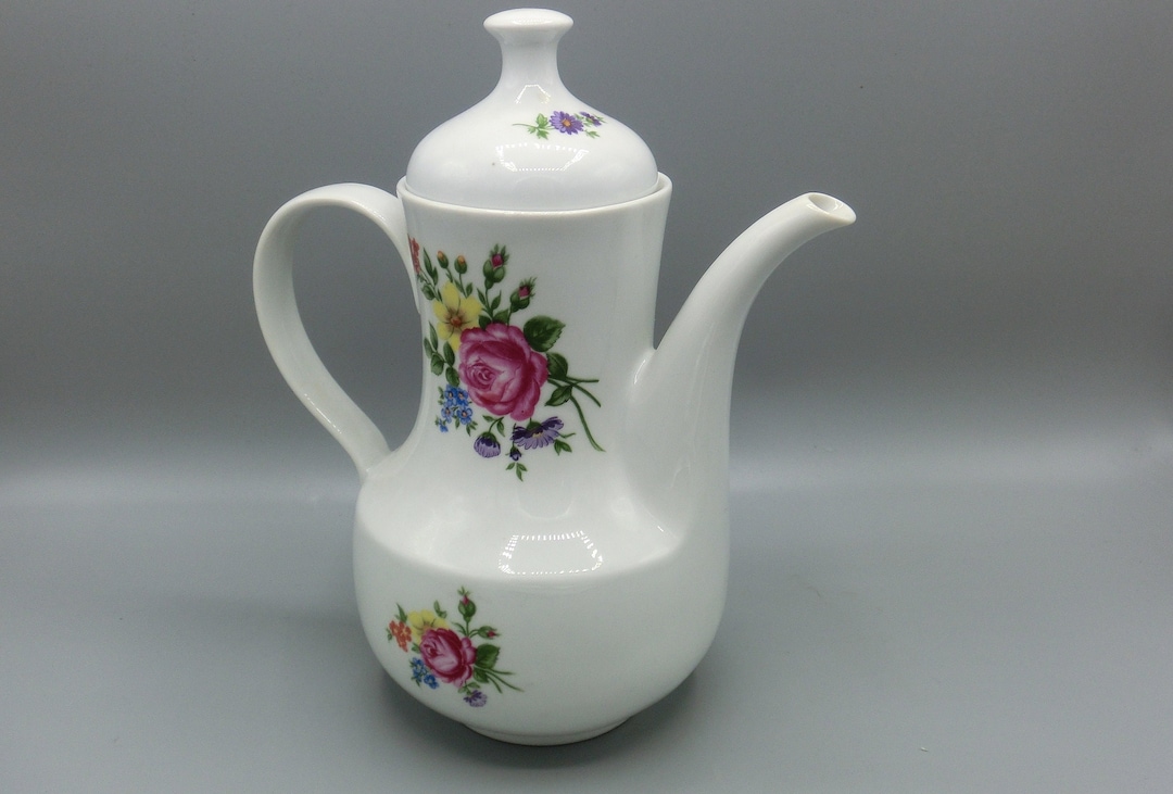 VINTAGE Coffee Pot White With Floral Pattern, KAHLA, Pot Teapot Coffee ...