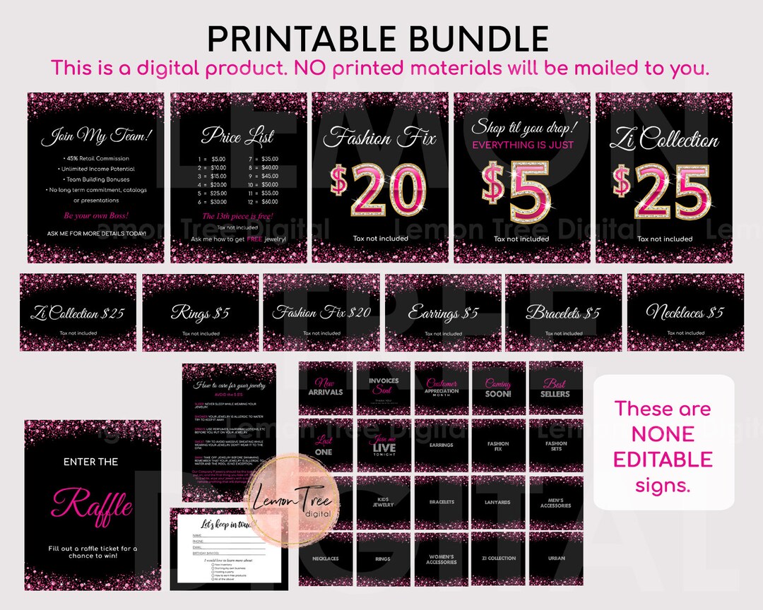 Printable Signs for Jewelry Business, 5 Dollar Jewelry Table Signs ...