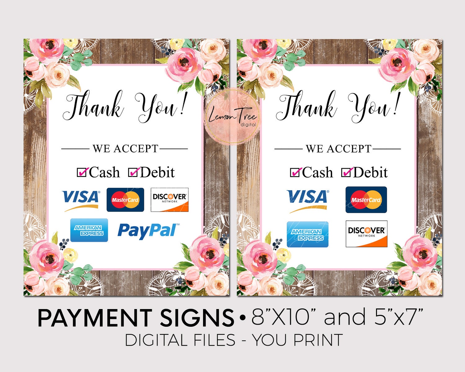 Digital Signs Download Sign for a table Payment Sign Credit Card sign ...