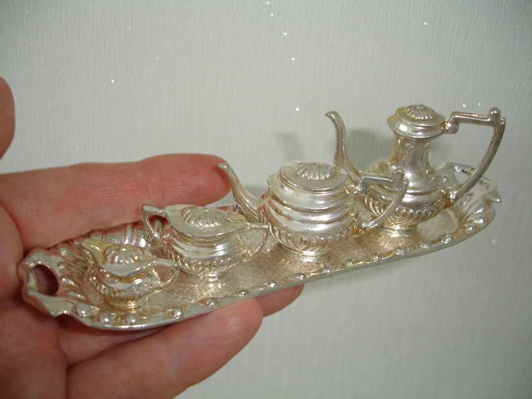 Miniature Tea Set Teapot Coffee Pot Milk Jug and Sugar Bowl Silver ...