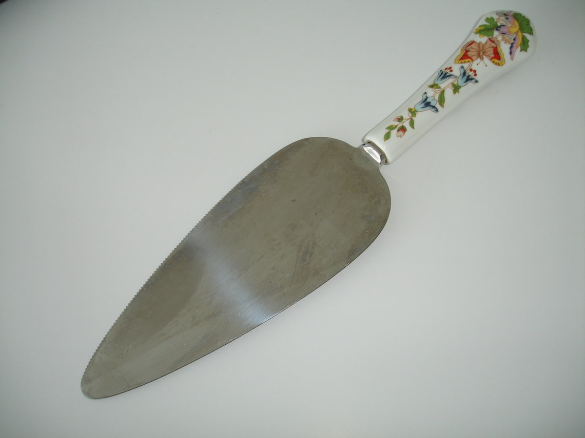Aynsley Cottage Cake Slice Cake Lifter Vintage Butterfly Floral Ceramic ...