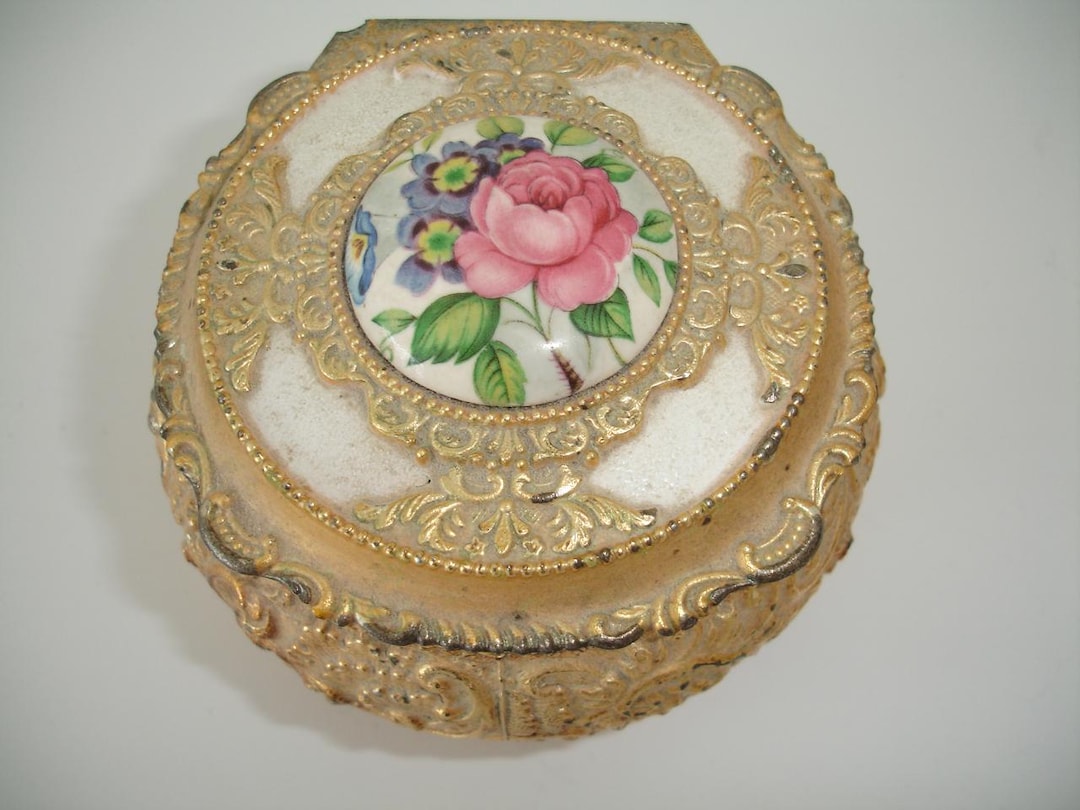 Trinket Box Gold Coloured Metal Jewellery Trunk Godinger Porcelain ...
