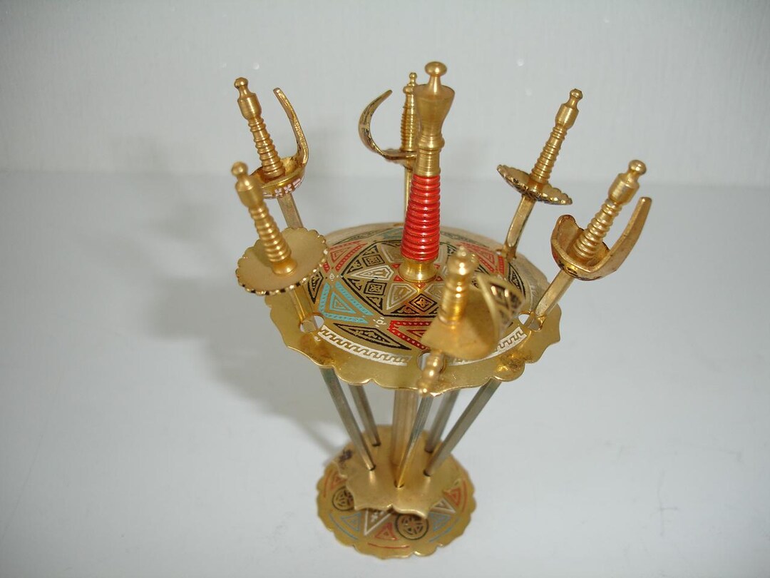 Toledo Sword Cocktail Picks Stand Brass Damascene Re-usable Sticks Bar ...