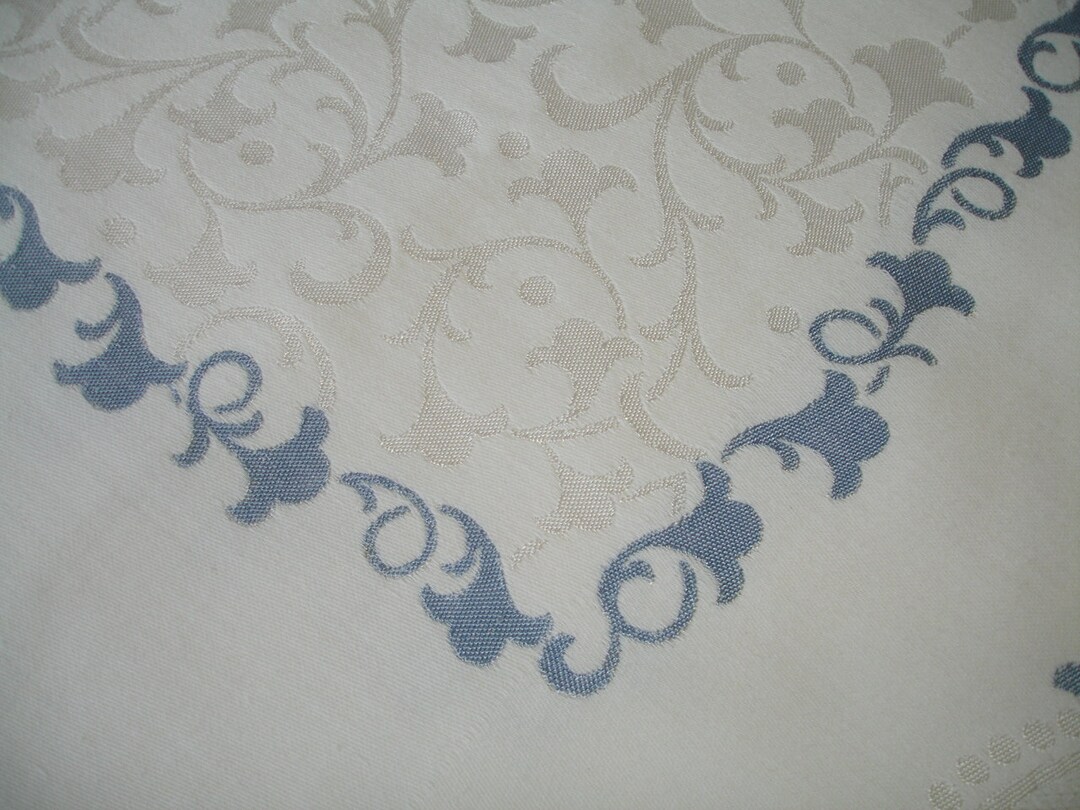 Blue and White Tablecloth Vintage Scroll Pattern 50" Square Dining ...
