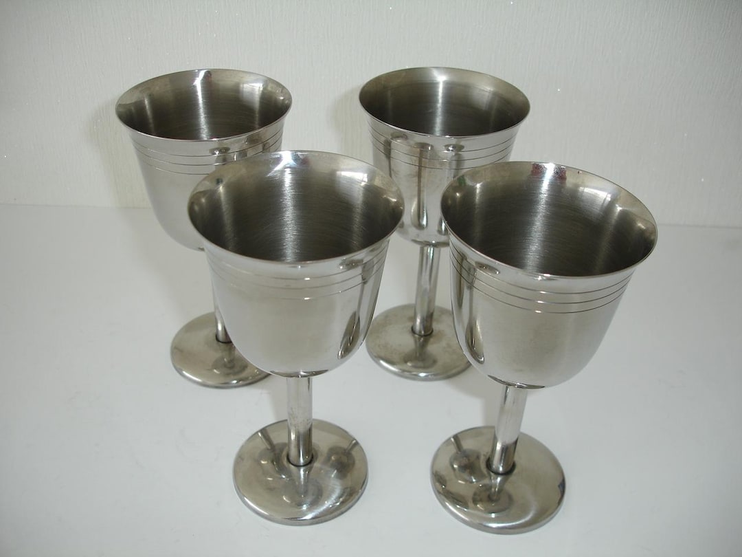 Metal Goblets Stainless Steel Silver Coloured Wine Goblet Set of 4 ...