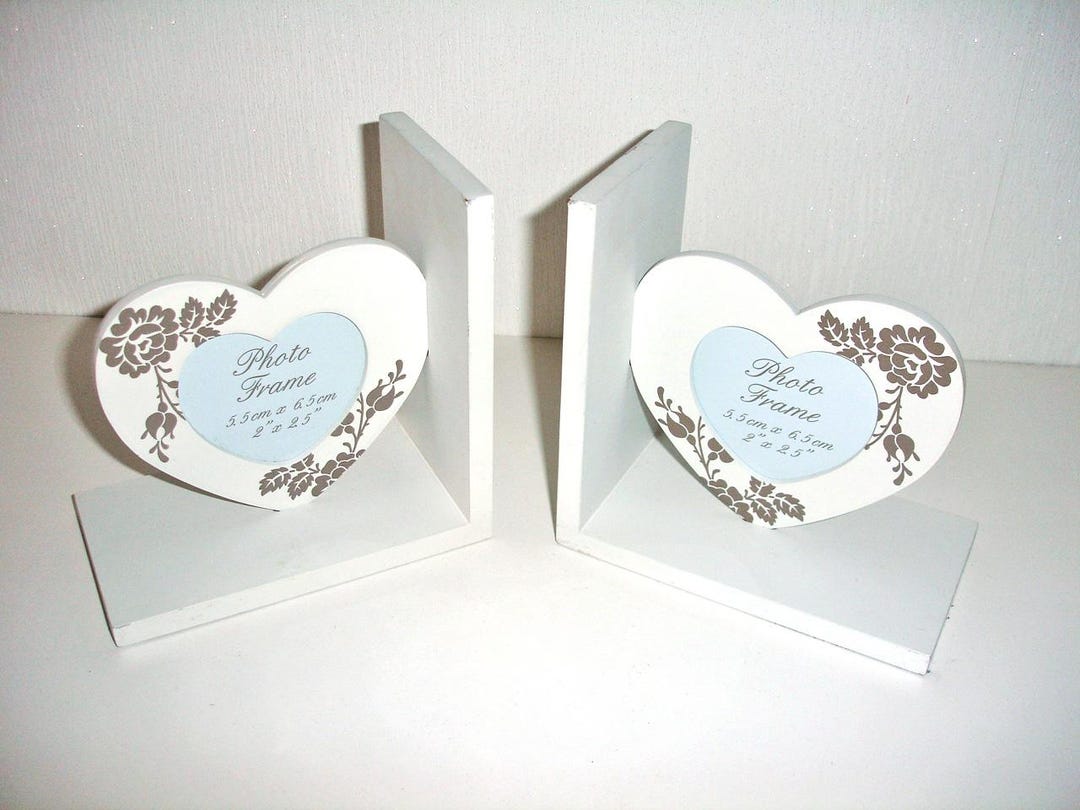 Heart Bookends Photo Frame Pair of White Photograph Frame Book Ends - Etsy