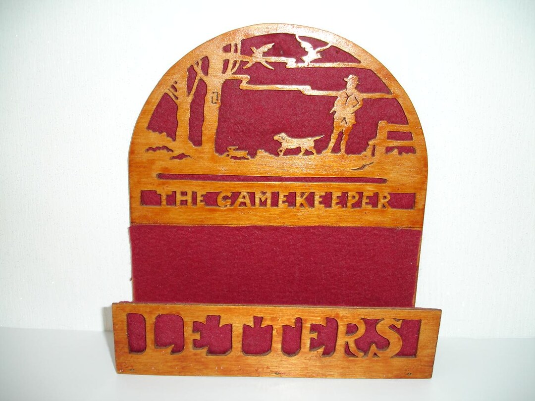 Letter Rack Gamekeeper Vintage Desk Tidy Wooden Carved Dog Rabbit ...