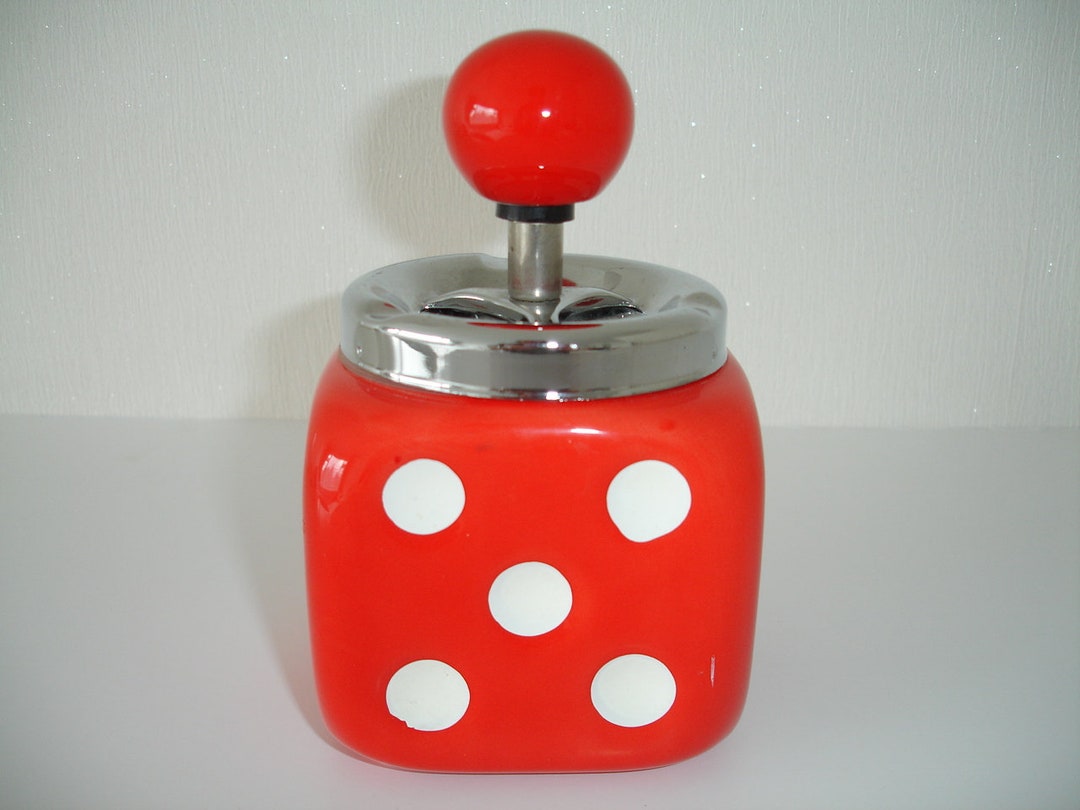 Push Down Rotary Ashtray Dice Spinning Red Ash Tray With Lid Kitsch ...