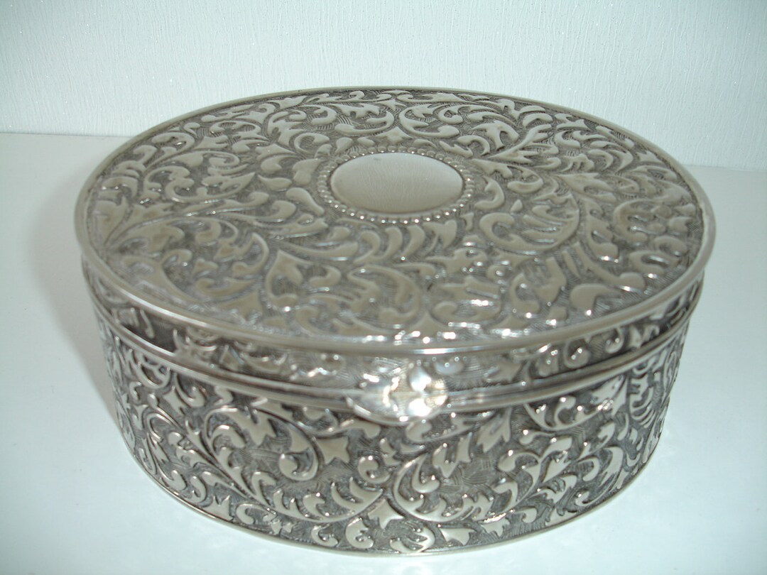 Godinger Silver Metal Jewellery Trinket Box 6 1/2 " Oval Trunk Red ...