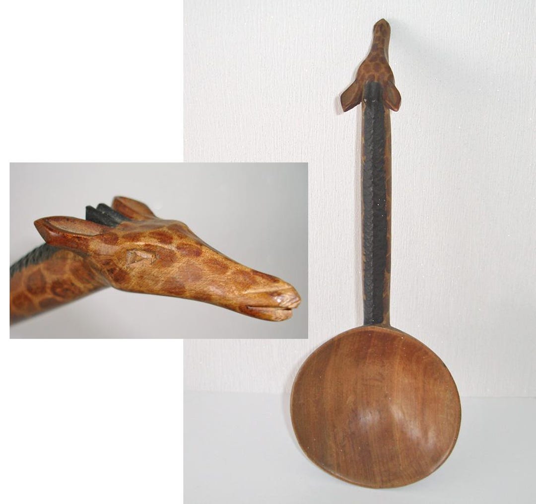 Giraffe Bowl Spoon Wooden Rice Server Spoons Kenya Safari Animals Hand ...
