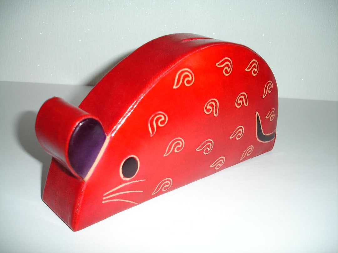Leather Money Box Mouse Red Tooled Leather Money Bank - Etsy