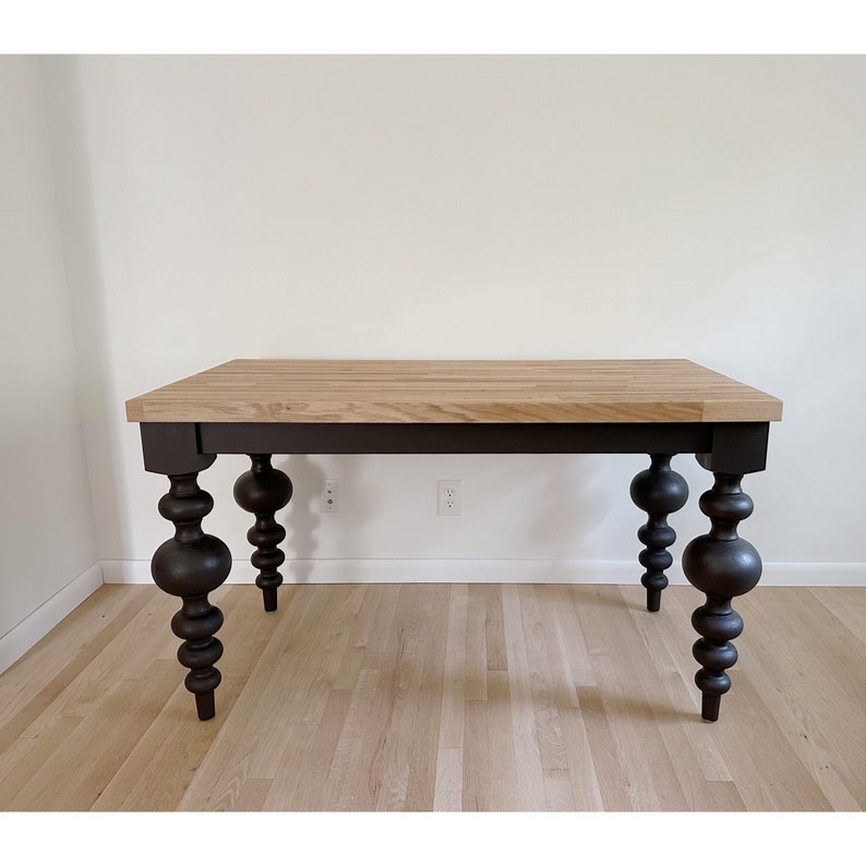 SOLD Vintage Butcher Block Dining Table or Desk With Soft Black Turned ...